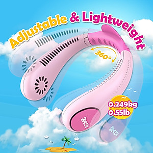 Kids Neck Fan, Portable Bladeless Neck Fan for Kids, 2600mAh Rechargeable Cooling Fan for 4-14Y Girls Boys with Unicorn Stickers, 4 Speeds & Lightweight Wearable Quiet Fan for Study/Camping/Travel