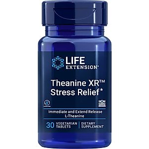 Life Extension Theanine XR Stress Relief – Stay Calm in The Face of Daytime Stress – Gluten-Free – Non-GMO – Vegetarian – 30 Vegetarian Tablets