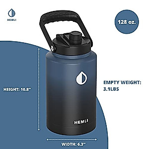 HEMLI One Gallon Water Bottle Insulated, 128 oz Insulated Stainless Steel Water Bottle, One Gallon Jug, Double Wall Vacuum-Sealed Insulated Beer Growler, with Carrying Case