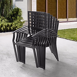 NUU GARDEN Patio Dining Chairs Set of 6, 300Lbs Stackable Outdoor Dining Chairs with Armrest, Wrought Iron Metal Chairs Patio Chairs for Backyard Lawn, Deck, Poolside, Porch, Bistro, Black