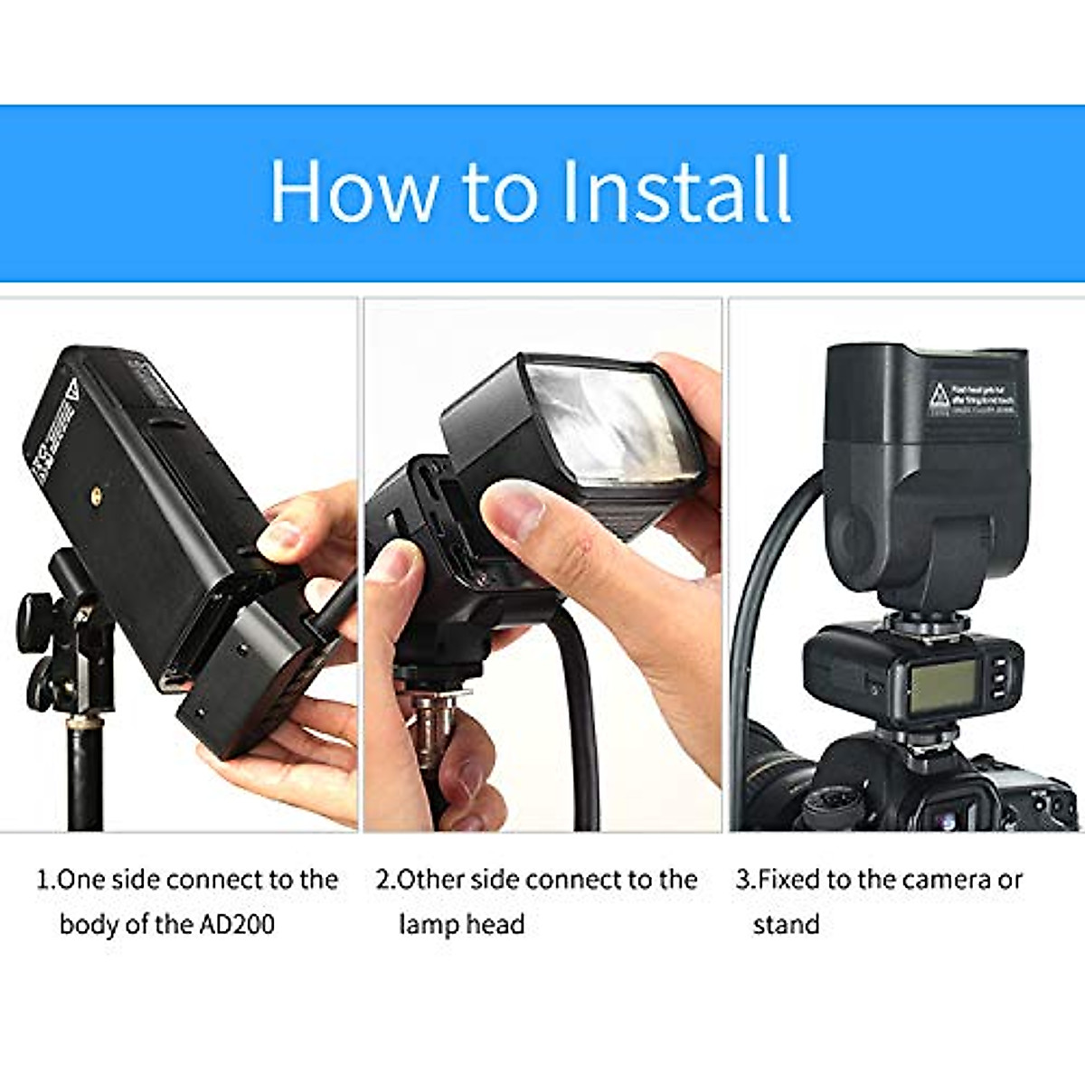 Godox EC200 Extension Flash Head 200W for Godox AD200/ AD200Pro Pocket Flash, 2M Extend Power Cable, Works with AD200/ AD200Pro Bare Bulbs Head and Speedlite Head