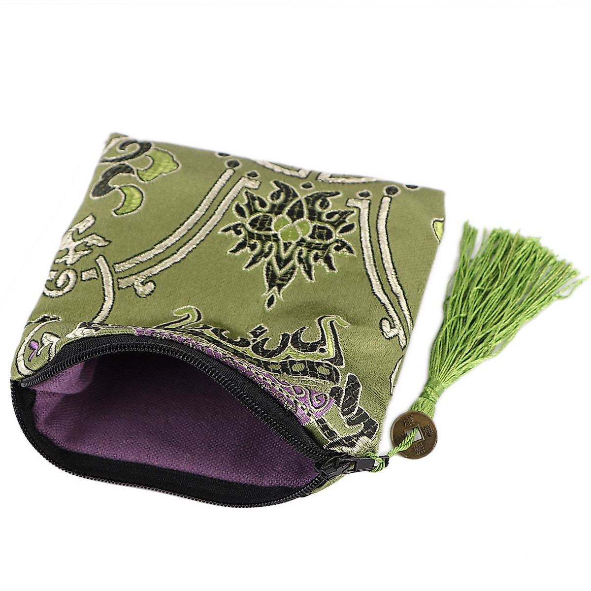 kilofly 12 pc Silk Brocade Tasseled Coin Purse Zipper Jewelry Bag Gift Pouch Set