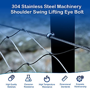 MroMax M10x 50mm Machinery Shoulder Swing Lifting Eye Bolt 304 Stainless Steel Metric Thread Silver 5pcs