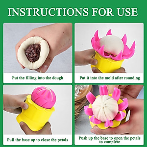 5 Pieces Bun Maker Bun Dumpling Maker Steam Filled Plastic Mold and Filling Spoon Cooking Tool Set for Kids Learning to Make Delicious Bun and Dumplings(Yellow, Pink, Beige)