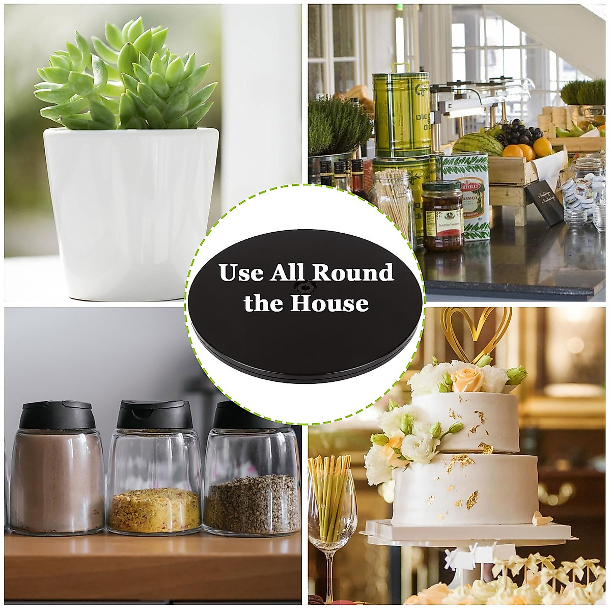 4 Pcs Lazy Susan Turntable 9 inch, Black Acrylic Turntable Platter, Bonsai Turntable Organizer with Ball Bearing Rotating Tray for Spice Rack Table, Cake Kitchen Pantry Decorating, Potted Plant