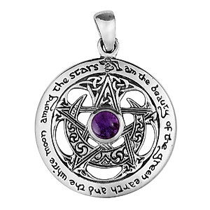 Dryad Design Wiccan Pentacle Pendant - Lunar Goddess Pendant .925 Sterling Silver Amethyst Protection Amulet - Pagan Moon Jewelry