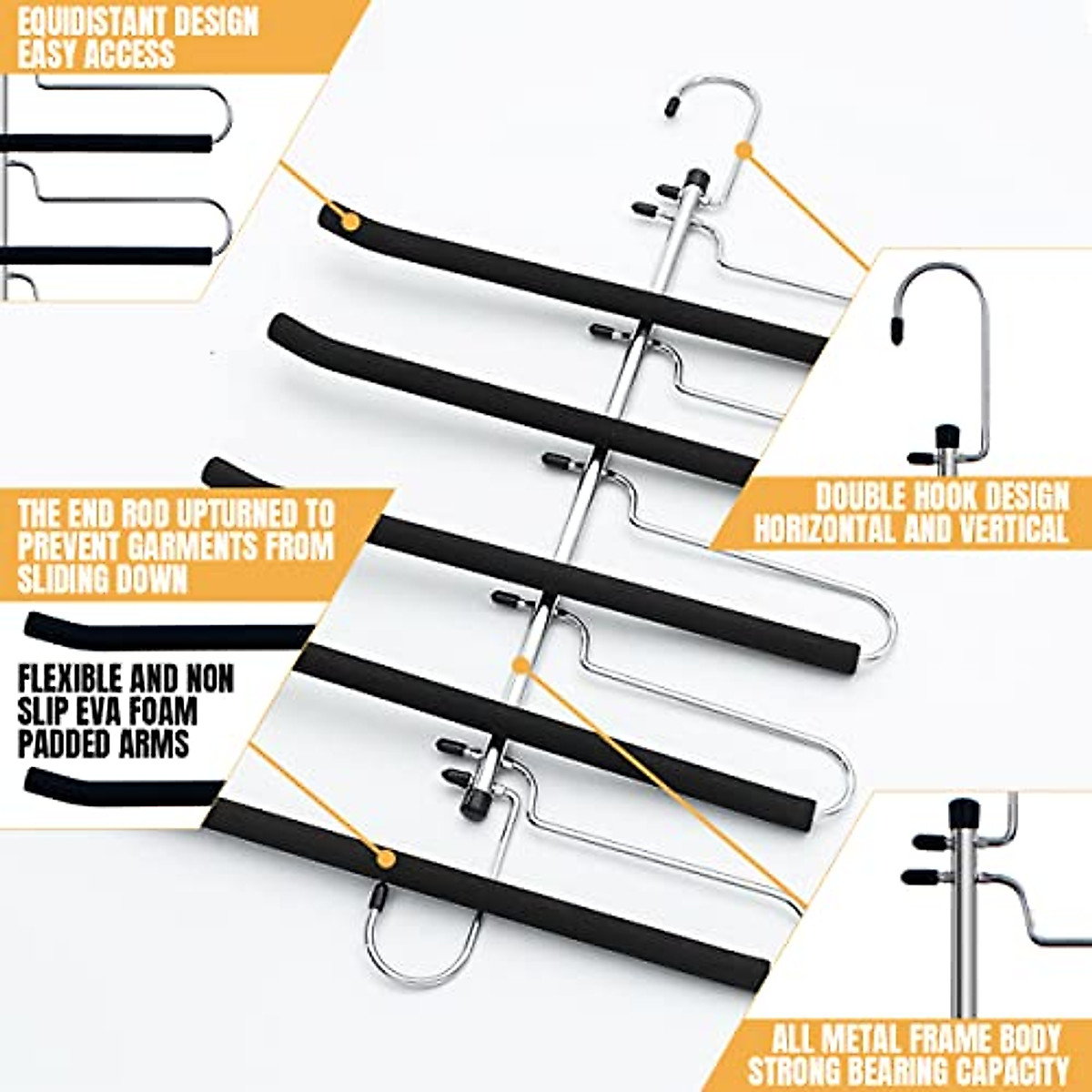 3 Pack Pants Hangers Space Saving Heavy Duty Magic Slacks Jeans Trouser Hanger, Non-Slip Foam Padded 5 Layers, Multi-Purpose Premium Metal Closet Organizer for Leggings