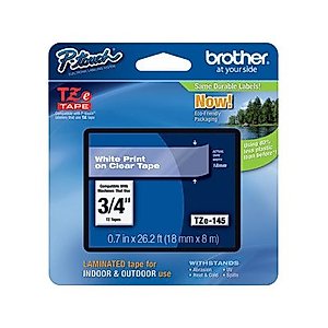 Brother Part# TZe-145 Label Tape (OEM) 3/4" White on Clear