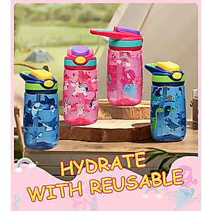Opard Kids Water Bottle, BPA Free Tritan 13.5oz Water Bottle with Leakproof Lid, Straw & Carrying Loop for Toddlers