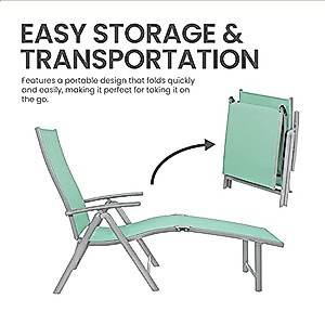 VredHom 3PCS Patio Chaise Lounge & Side Table Set, Outdoor Lounge Chair with End Table Recliner with 8-Positions Adjustable Backrest & Foldable Footrest,Green Textliene & Grey Aluminum Frame