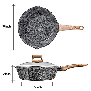 Starunder Induction Nonstick Skillet Frying Pan With Lid,Swiss Granite Omelette Pan, Scratch-Resistant Safe Cookware Set，PFOA Free(8 inch)
