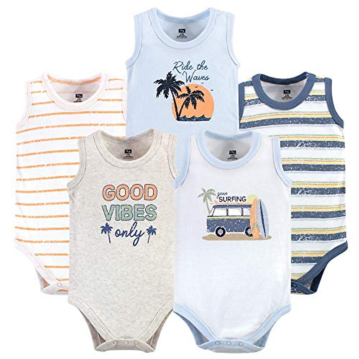 Hudson Baby Unisex Baby Cotton Sleeveless Bodysuits T Shirt Set, Gone Surfing, 3-6 Months US
