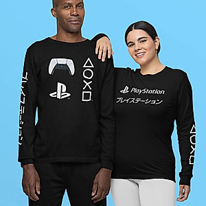 Ripple Junction Sony PlayStation Men’s Long Sleeve T-Shirt Controller, Logo, and Buttons 2XL Black