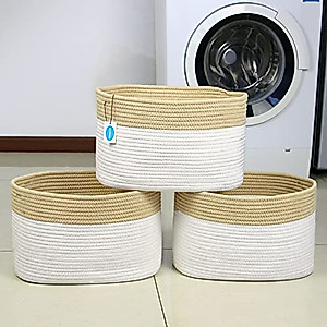 Casaphoria Cotton Rope Storage Baskets Bin Set of 3 Storage Cube Organizer Foldable Decorative Woven Basket for Clothes, Makeup, Books, Nursery, 15"x 10"x 9",pack of 3, White and Brown