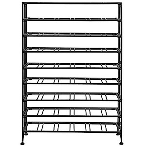 MyGift Gray Metal Wine Rack Freestanding Floor Stand, 9 Tier Wine Bottle Shelf - Holds up to 54 Bottles