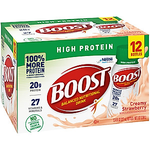 BOOST High Protein Balanced Nutritional Drink, Creamy Strawberry, 8 Ounce Bottle (Pack of 12)