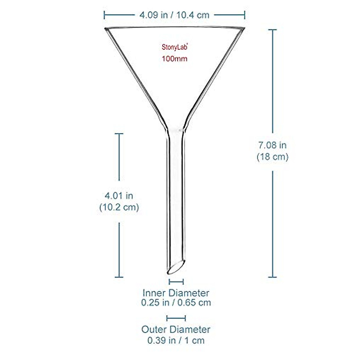 stonylab 1-Pack Glass Funnel, Heavy Wall Borosilicate Glass Funnel, 100mm Diameter and 100mm Stem Length