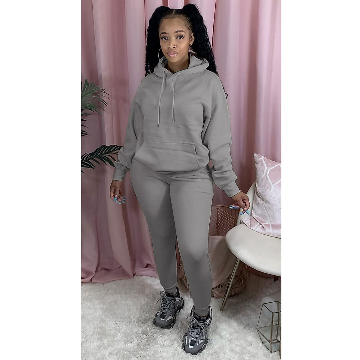 KANSOON 2 Piece Outfits for Women Sweatsuit Long Sleeves Sweatshirts and Jogger Sweatpants Jogger Sets Dark Grey M