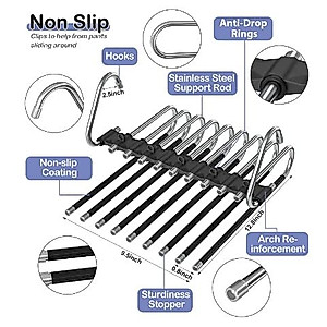 OZUAZ 2 Pack 9 Layers Pants Hangers Space Saving Trousers Hangars Space Saving Hanger Organizer Pant Hangers Multi-Functional Wardrobe Hanger Closet Pants Organizer