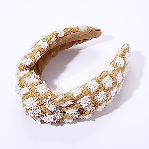 ZITULRY Raffia Knotted Headbands for Women Boho Straw Wide Top Knot Hairband Statement Rattan Woven Pom Pom Hair Hoop Summer Beach Holiday Party Hair Accessories for Girls Ladies Gifts