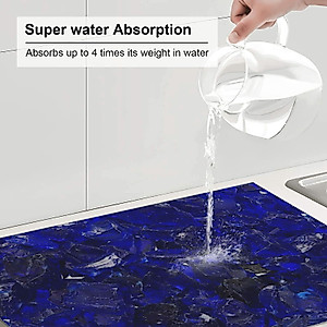 Cobalt Blue Glass Dish Drying Mat for Kitchen Counter, Large Microfiber Absorbent Reversible Hangding Quick Dish Draining Mat Protector Kitchen Decor Machine Washable 18×24 in