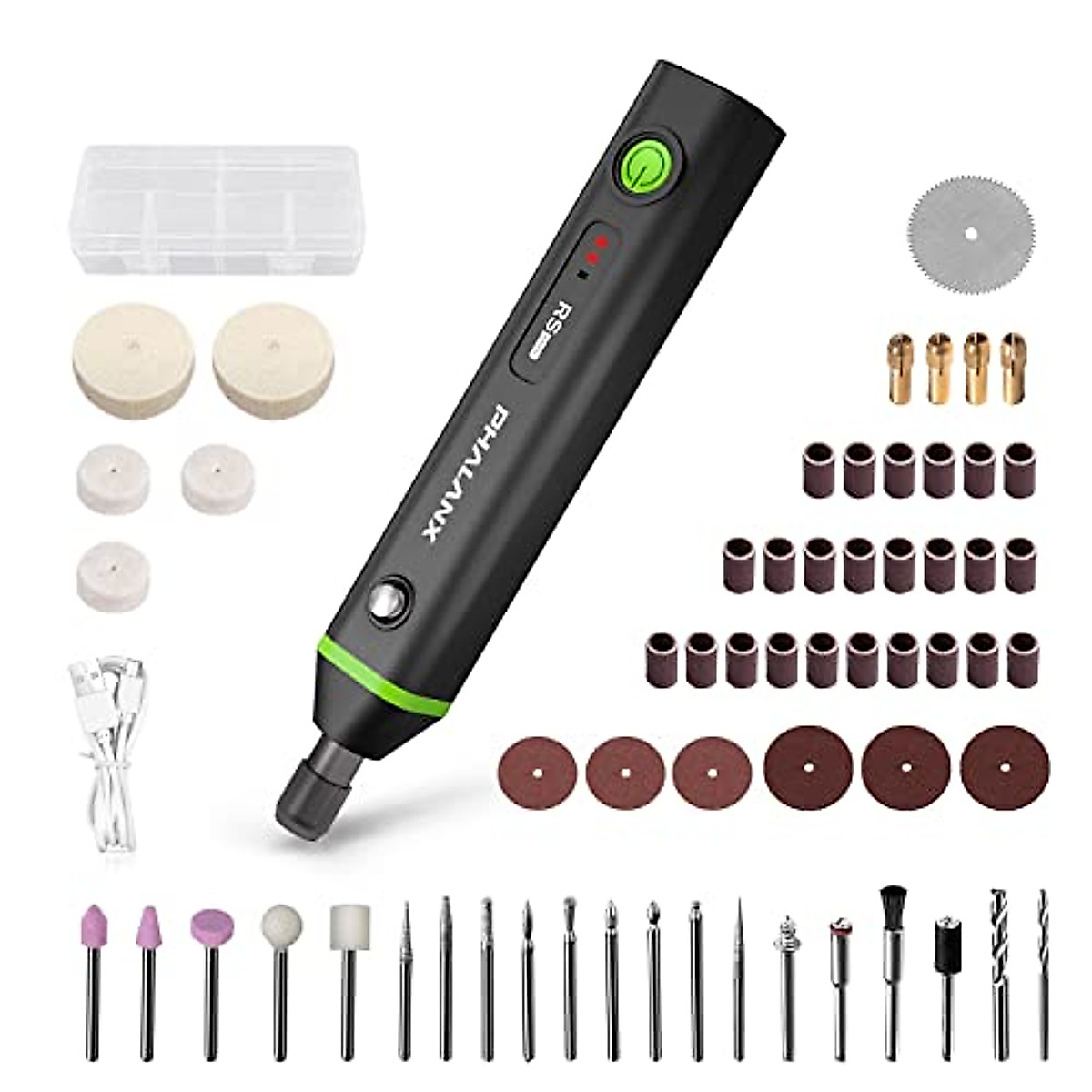 PHALANX Cordless Rotary Tool 3.7V Square Power Rotary Tool with 60 Accessories, 3-Speed and USB Charging Rechargeable Multi-Purpose Power Tool for Sanding, Polishing, Drilling, Engraving, DIY Crafts…