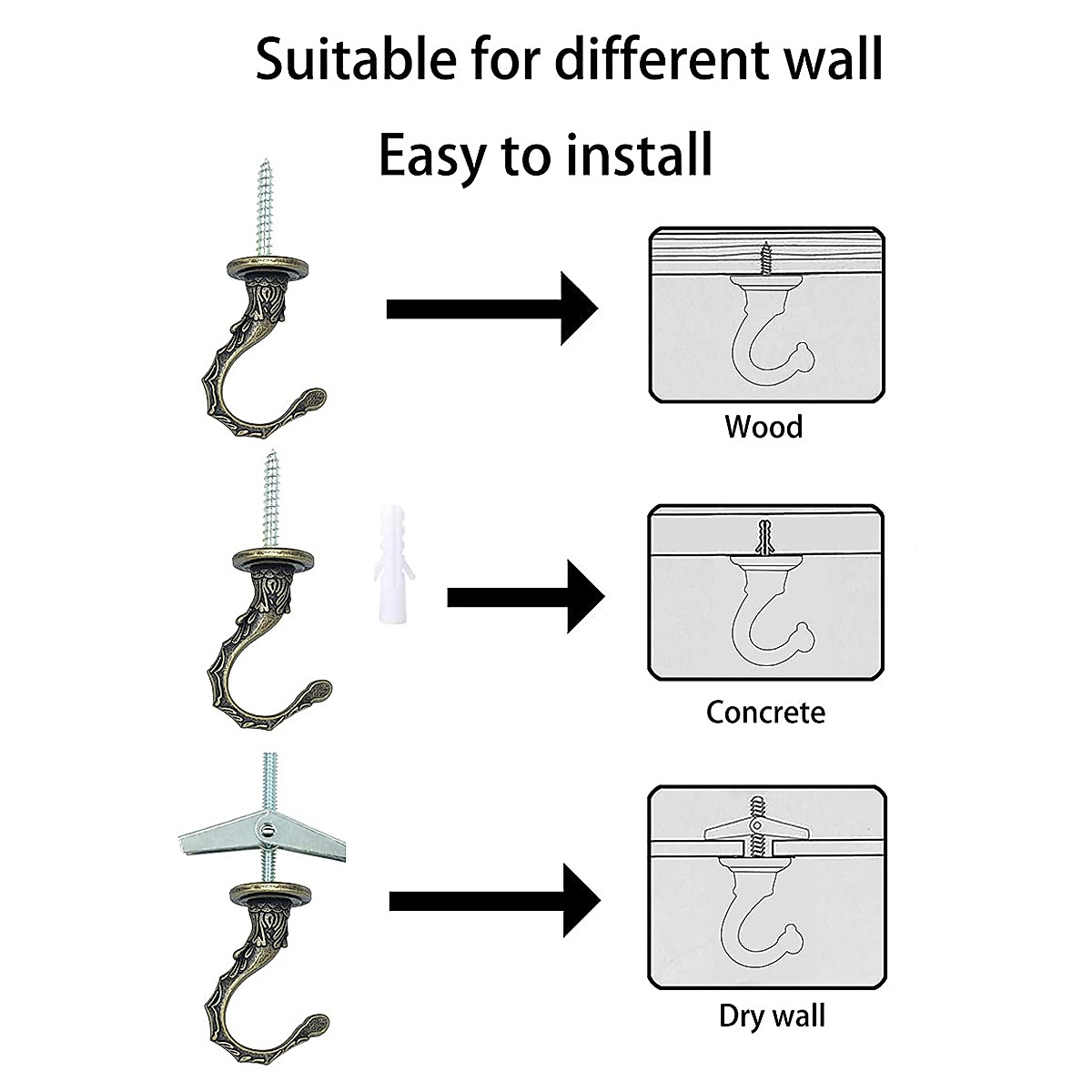 OBSTKUCHEN 5 Sets Swag Ceiling Hooks Heavy Duty Swag Hook with Hardware for Hanging Plants Ceiling Installation Cavity Wall Fixing (5 Sets Bronze)