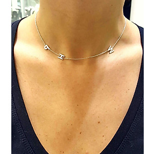 Dainty Initial Letter 14k Solid Gold or Silver Necklace, Minimal Letter Necklace, Gold Multiple 1 2 3 4 Letters Necklace, Bridesmaid Gift, Choker Personalized Sideways Necklace, Jewee Diamond