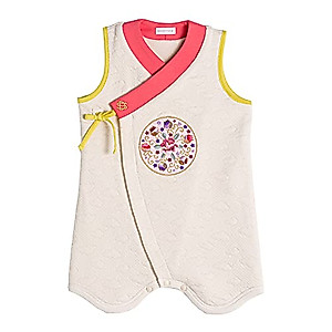 SWEETDEW Unisex Infant Baby Girls Boys Organic Cotton Vest, Sleeveless Coat,Lightweight Hanbok Vest, Contemporary Korean Style (Off White)