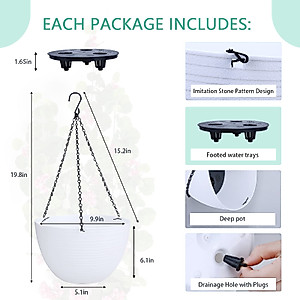 summer flower 2Pack Self Watering Hanging Planters,9.9 Inch Hanging Baskets for Christmas Plant, Hanging Pots for Indoor Outdoor Hanging Plant Holder for Garden Porch Ceiling -White,Plant Not Included