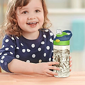 xigua West Cow Boy Kids Water Bottle,Vacuum Insulated Bottles with Straw Lid,Leakproof Stainless Steel Thermos Bottles for Girls and Boys