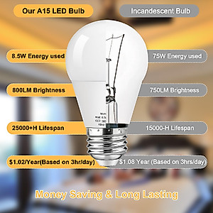 MorningLight 8 Pack A15 LED Light Bulb 75 Watt Equivalent, 3000K Soft White, 800LM, Efficient 8.5W Fan Light Bulb, A15 Light Bulbs 75 Watt for Wall Sconces, Pendant Light, 25000+ Hours Lifespan, E26