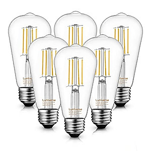 Lumiverse E26 led Bulb 60 watt dimmable Vintage LED Edison Bulbs 5.5W, 60W Equivalent,4000K Cool White, Antique Style ST19/ST58 LED Light Filament Bulbs, CRI 90+, E26 Base, 6 Packs
