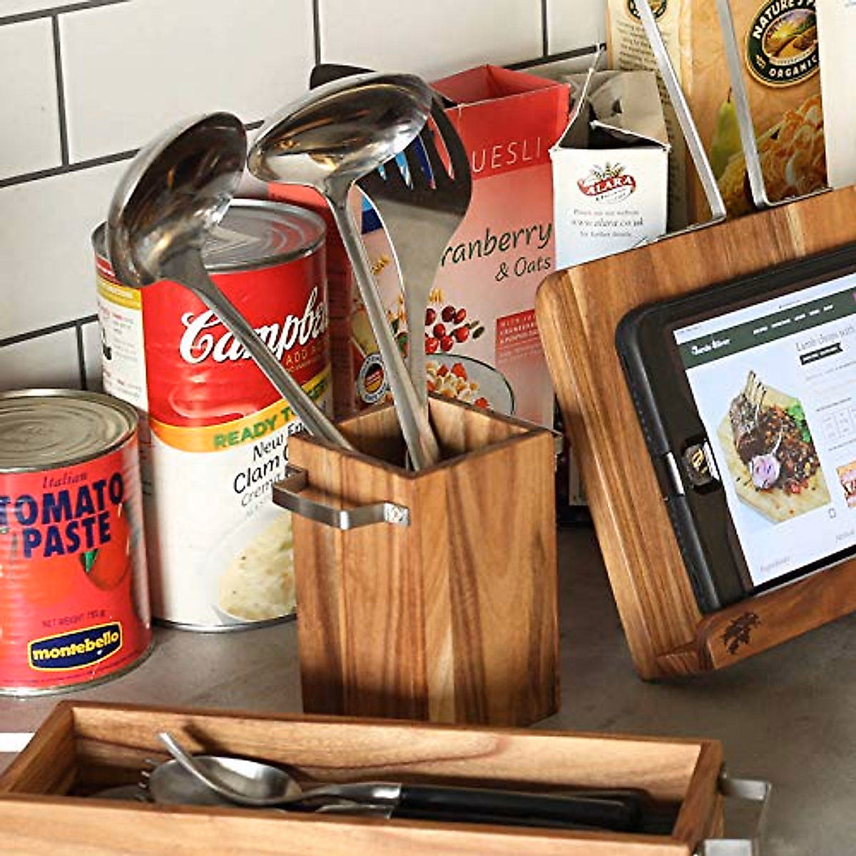 Dulton K19-0108 Acacia Cutlery Stand, Acacia Cutlery Stand, Handle Included, Height 5.1 inches (130 mm), Width 4.7 inches (120 mm), Depth 3.1 inches (80 mm)