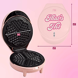 Paris Hilton Heart Waffle Maker, Makes 5 Mini Heart Shaped Waffles or 1 Individual Waffle, Easy to Clean 6" Nonstick Plates, Made without PFAS or PFOA, Electric Waffle Iron, Pink
