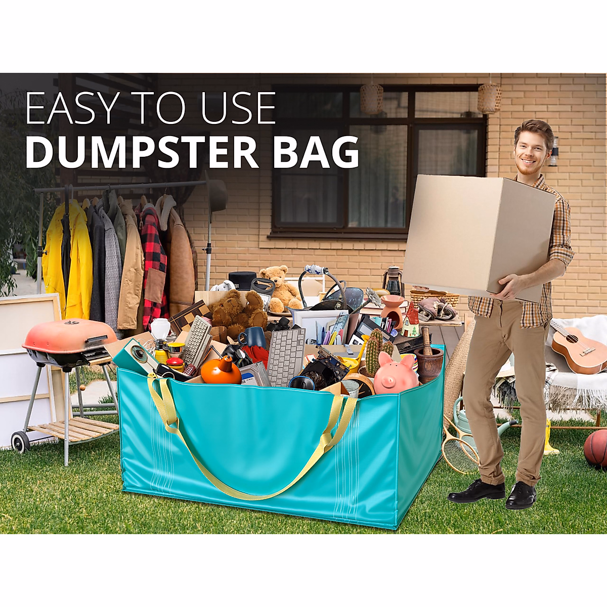 Skywin Dumpster Bag, Reusable Yard Waste Bags, Foldable Yard Waste Container, Trash Bag for Trash Management, Multiple Times Use During Renovations, Can Hold Up to 2,500 lbs