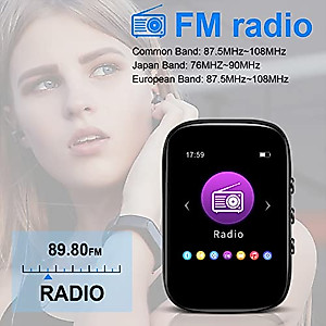 32GB Mp3 Player with Bluetooth Sports Clip-on Music Player for Running Walking Support Full-Touch Screen FM Radio Line-in Voice Record TF Card Up to 128GB-Black