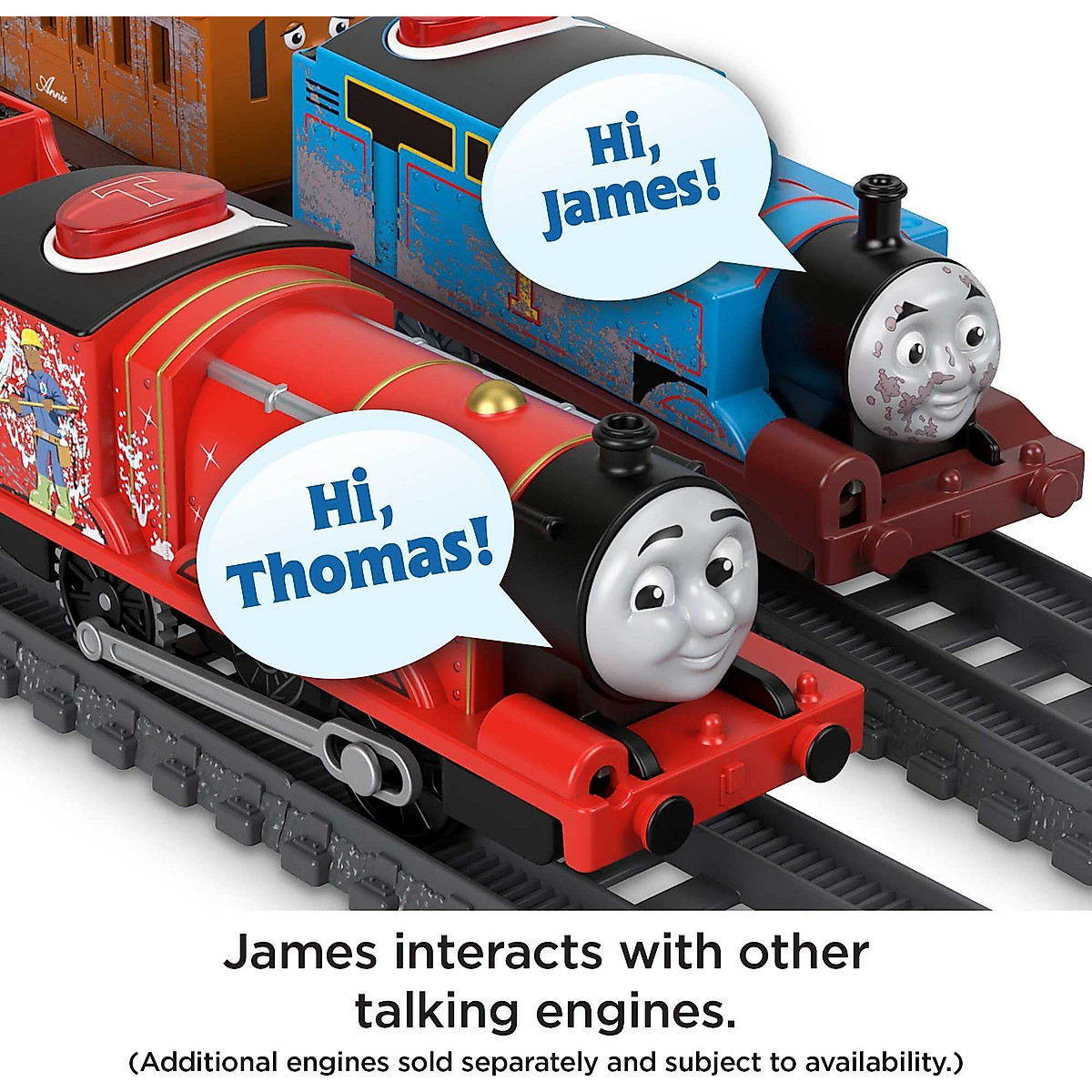Thomas & Friends Motorized Toy Train Talking James Engine with Sounds Phrases & Coal Car for Preschool Pretend Play Kids Ages 3+ Years