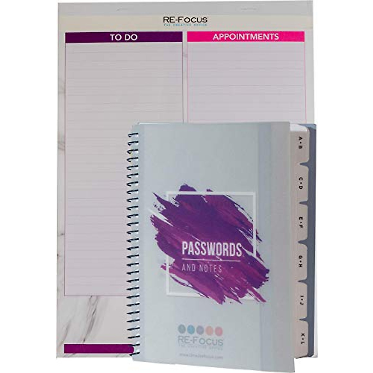 RE-FOCUS THE CREATIVE OFFICE, Password Book Keeper, Small, Mini, Purple, Alphabetical Tabs, Spiral Bound, Removable Sheets, Journal Organizer, Includes Website, Address, Username, Password