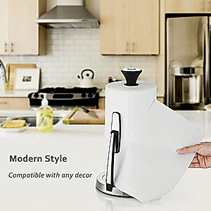 Paper Towel Holder, Lycklig Tension Arm Kitchen Roll Dispenser Stainless Steel Paper Towel Holder Stand with Weighted Base, Ideal for Kitchen & Dining Room