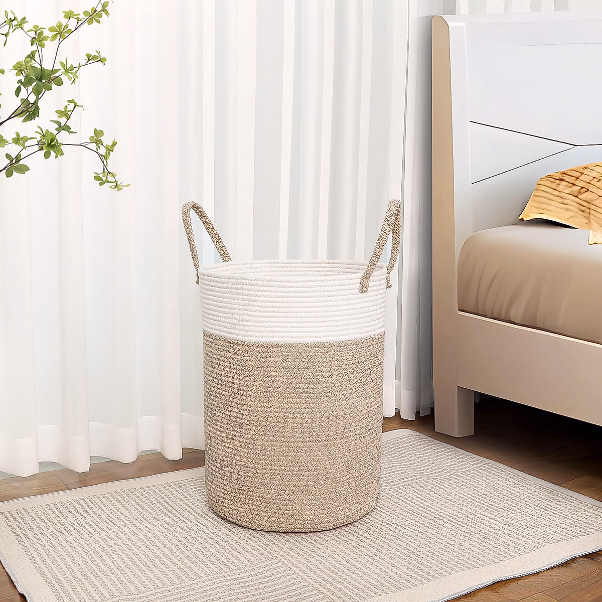 Woven Laundry Basket Laundry Hamper for Bedroom, Dirty Clothes Hamper Tall Basket, Boho Laundry Basket Nursery Hamper, 58l Large Laundry Hamper Dirty Clothes Basket Clothes Hampers for Laundry Blanket