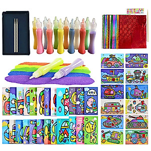 JKanruh 48 Pcs Art Kits,12 Color Sand Art Kits with 24 Sheets Sand Art Painting Cards,12 Sheets Magic Sticker Painting Set for Arts and Crafts,DIY Painting,Drawing