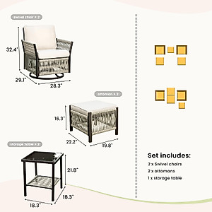 Swpormundo Outdoor Patio Furniture, 5 Pieces High Back Wicker Patio Furniture Set with Rocking Patio Chairs, Coffee Table for Garden,Porch, Backyard(Beige)