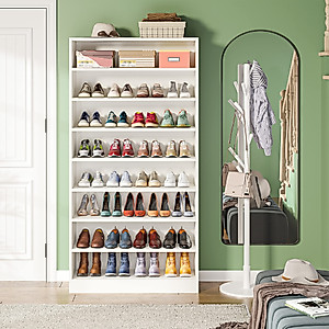 LITTLE TREE Shoe Cabinet, 9 Tier 40 Pairs Heavy Duty Wood Freestanding Shoe Storage Cabinet, 70.9" Tall Shoe Cabinet with Open Storage for Entryway, Pure White