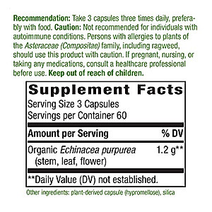 Nature's Way Echinacea Purpurea Herb, 1,200 mg per serving, 180 VCaps
