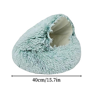 Calming Cat Cave Bed with Hooded Cover, Short-Haired Plush Washable Bed with Non-Slip Bottom, Comfortable and Cozy Round Bed for Small and Medium Cats, Anti-Anxiety Pet Bed(40cm/15.7inches, Green)