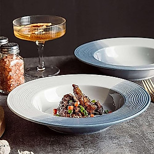 ENESEA Ramen bowl,salad bowl,fruit bowl,ramen bowl,large serving bowls,Large Ceramic Soup Plate with Rim,Large Pasta Salad Bowl,Steak. Microwave and Oven Safe,Dinner Plate-White and blue-23x23x4cm