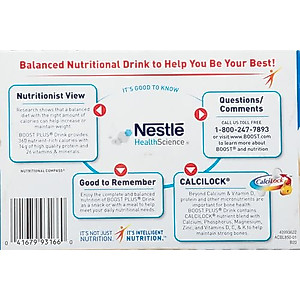 BOOST Plus Balanced Nutritional Drink, Very Vanilla, 8 FL OZ (Pack of 6)