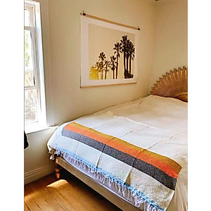 Sundream Supply Mexican Blanket - Thick Authentic Handwoven Beach Blanket, Perfect Outdoor Serape Throw for Picnics Yoga & Camping, Soft Home Decor Falsa Throw, Baja Blanket (Brown, Orange & Gold)