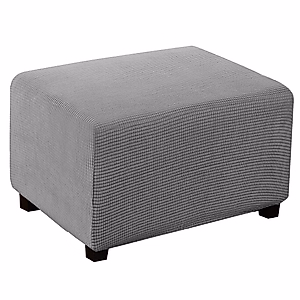 Turquoize Stretch Ottoman Cover Ottoman Slipcover Sofa Cover Footstool Protector Storage Ottoman Covers Furniture Protector Soft Rectangle slipcover with Elastic Bottom (X-Large, Dove)